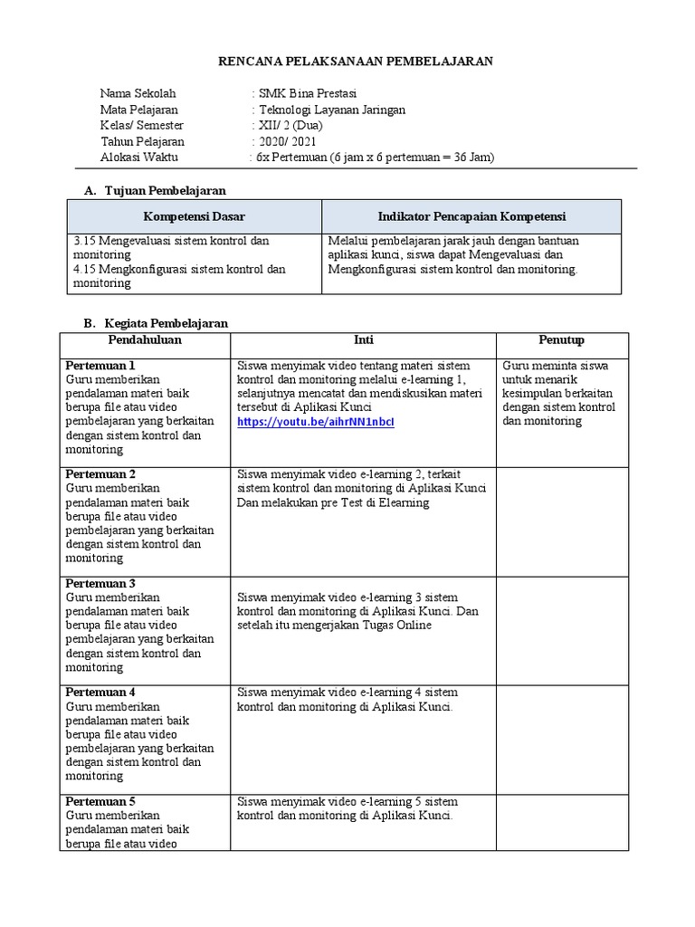 RPP 3-15 Mengevaluasi Sistem Kontrol Dan Monitoring | PDF