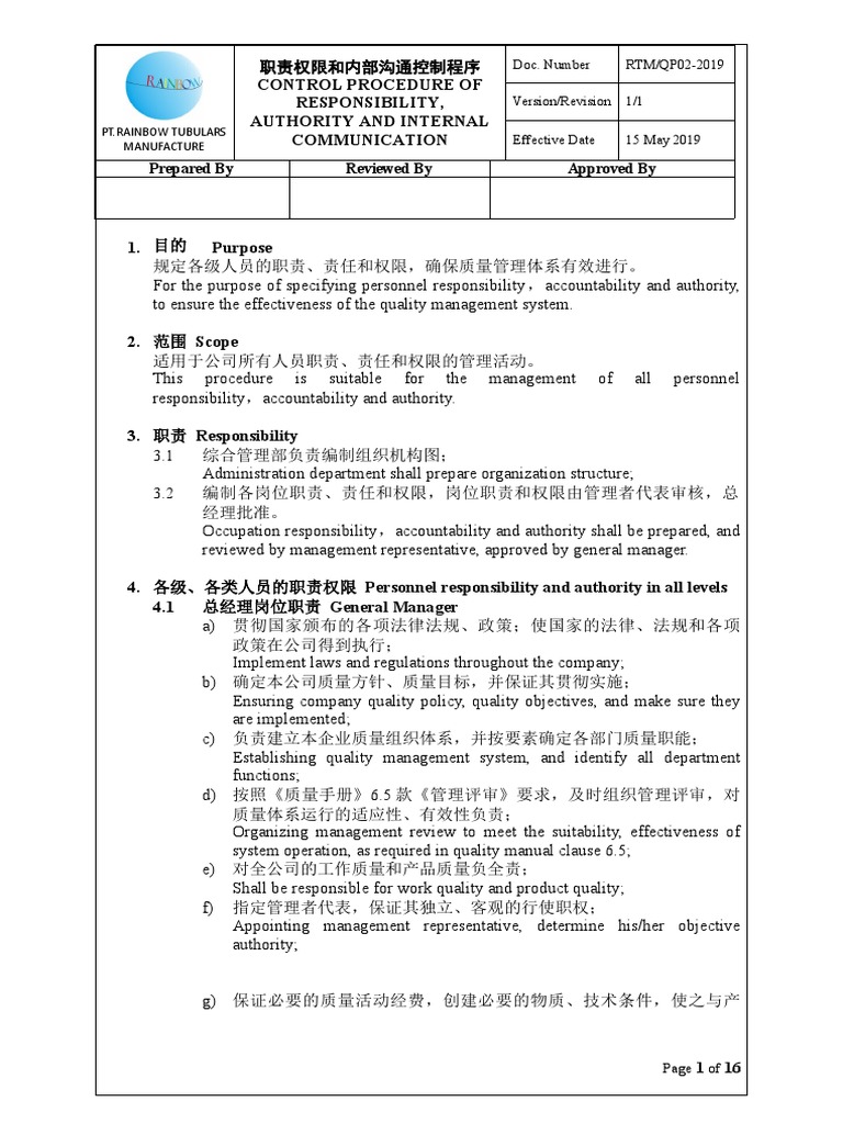02 - Control Procedure of Responsibility, Authority and Internal ...