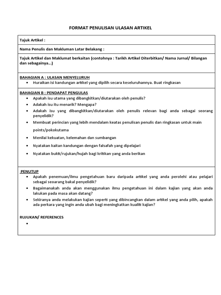 Format Penulisan Ulasan Artikel | PDF