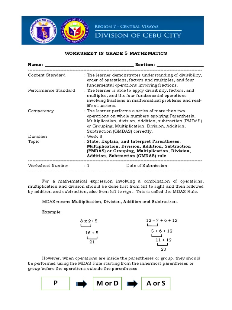 Math 5 - Activity 1 MDAS | PDF | Teaching Mathematics | Cognition