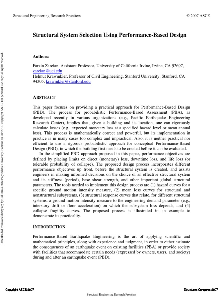 Structural System Selection Using Performance-Based Design | PDF ...