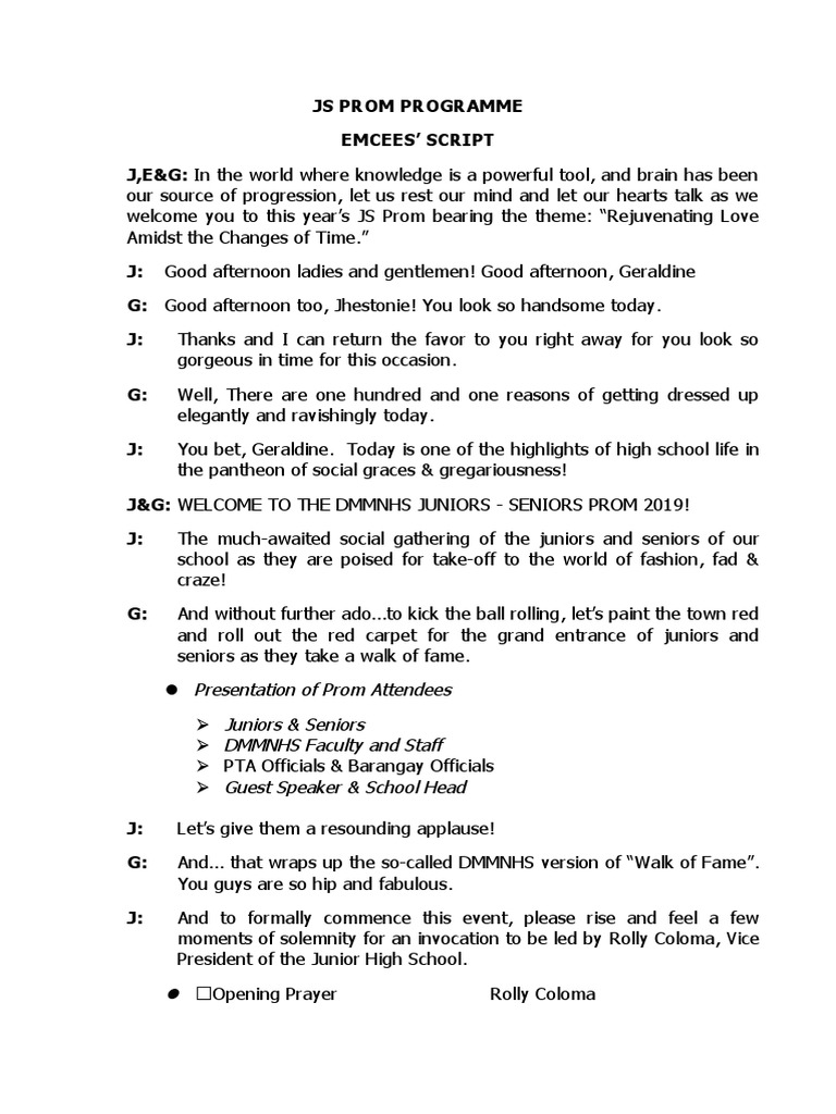 EMCEE Script - JS Program | PDF | Prom