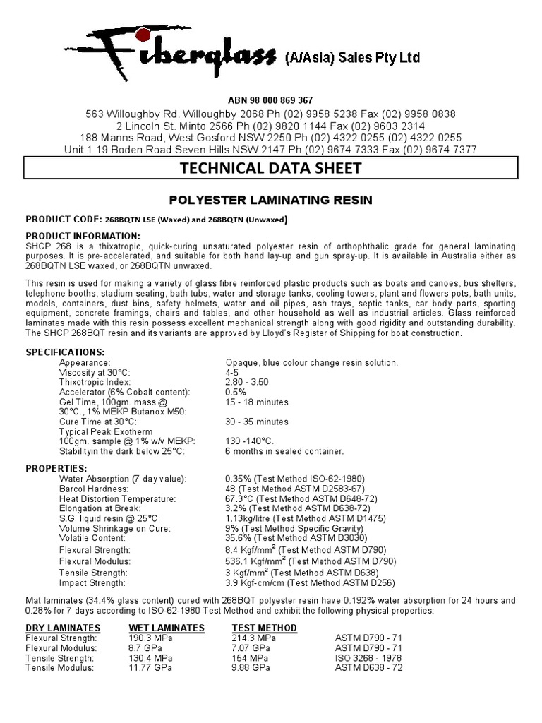 Technical Data Sheet: Polyester Laminating Resin | PDF | Polyester ...