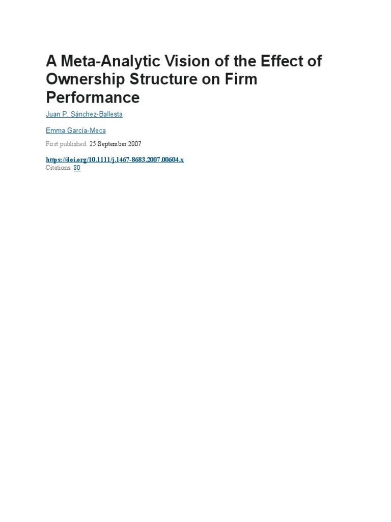 A Meta Analytic Vision of The Effect of Ownership Structure On Firm ...