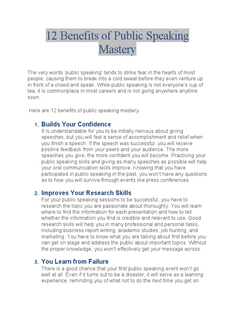 12 Benefits of Public Speaking Mastery | PDF | Public Speaking | Perception