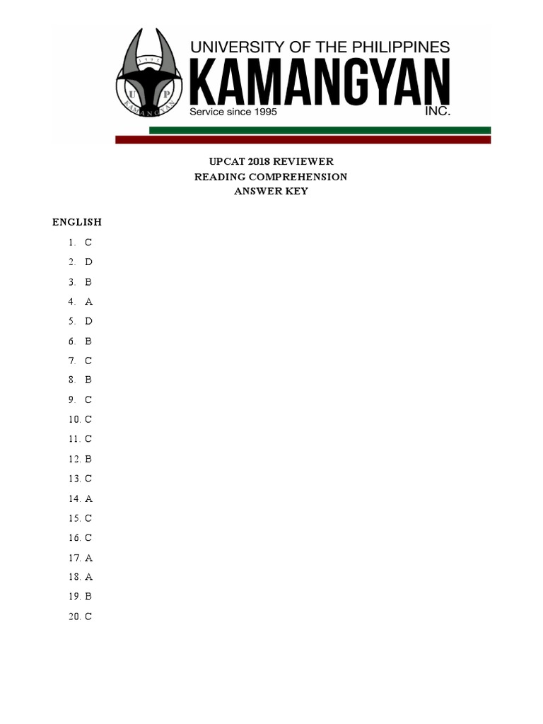 Answer Key Reading Comprehension PDF | PDF