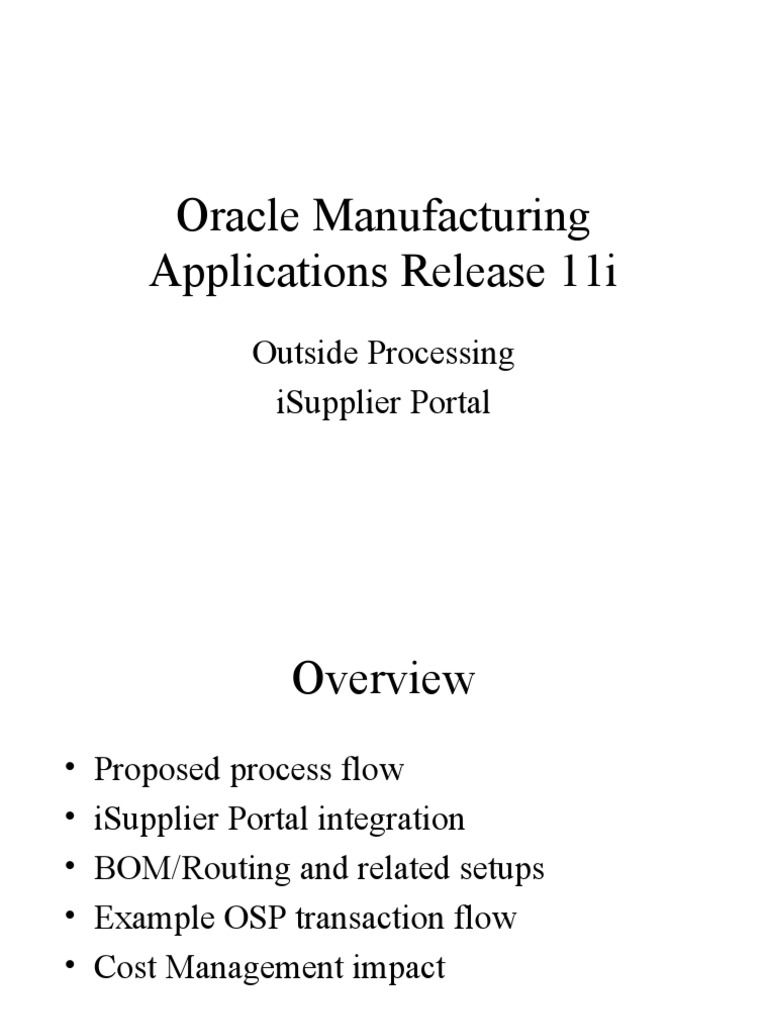Oracle Manufacturing Applications Release 11I: Outside Processing ...