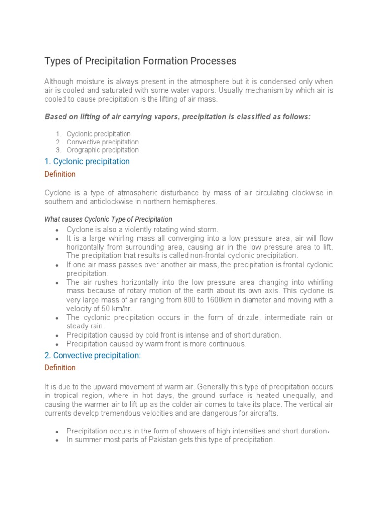 Types of Precipitation Formation Processes | PDF | Cyclone | Rain