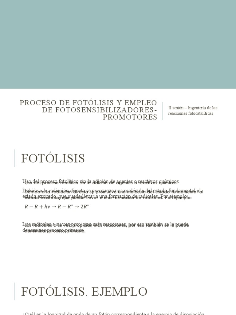 Fotólisis y Fotosensibilizadores en Química | PDF | Absorción ...