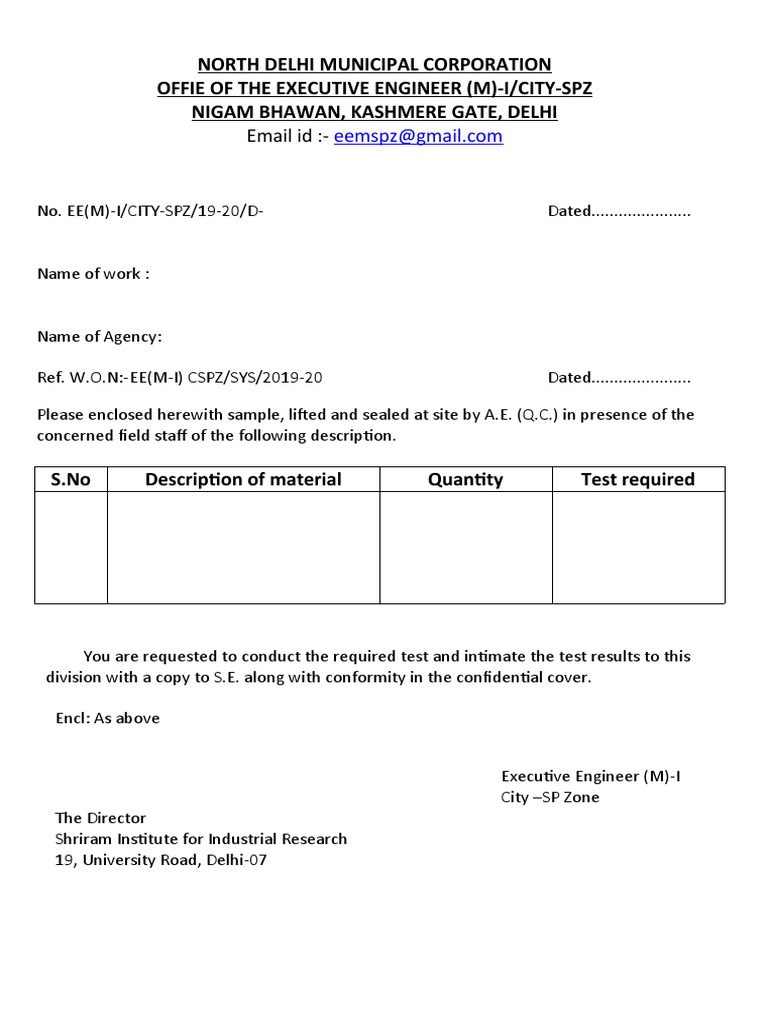 Material Testing Request Notice | PDF