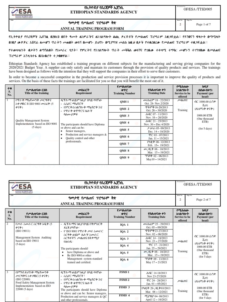 2013 E C Training Program Amharic and English-1 PDF | PDF