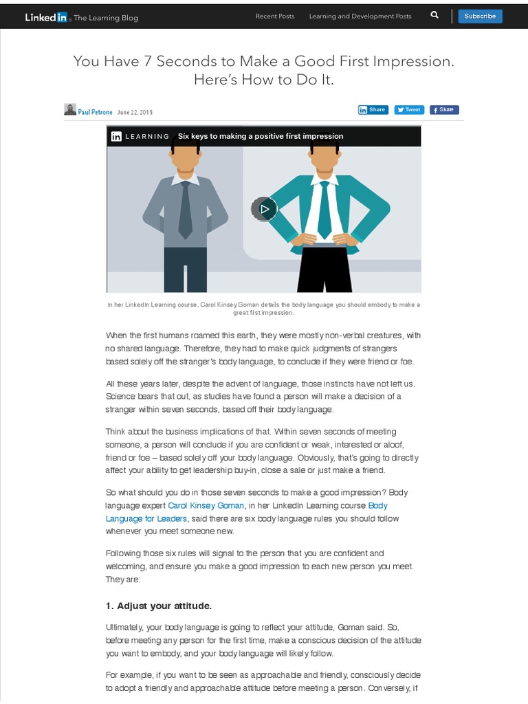 You Have 7 Seconds To Make A Good First Impression | PDF | Body ...