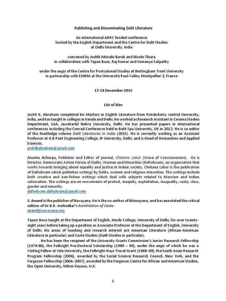 Dalit Literature Conference Overview | PDF | Social Science | Language Arts & Discipline