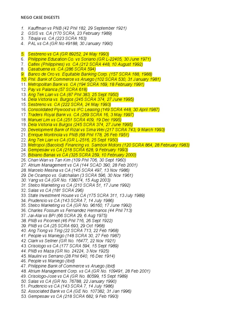 NEGO 103 Case Digests | PDF | Negotiable Instrument | Assignment (Law)