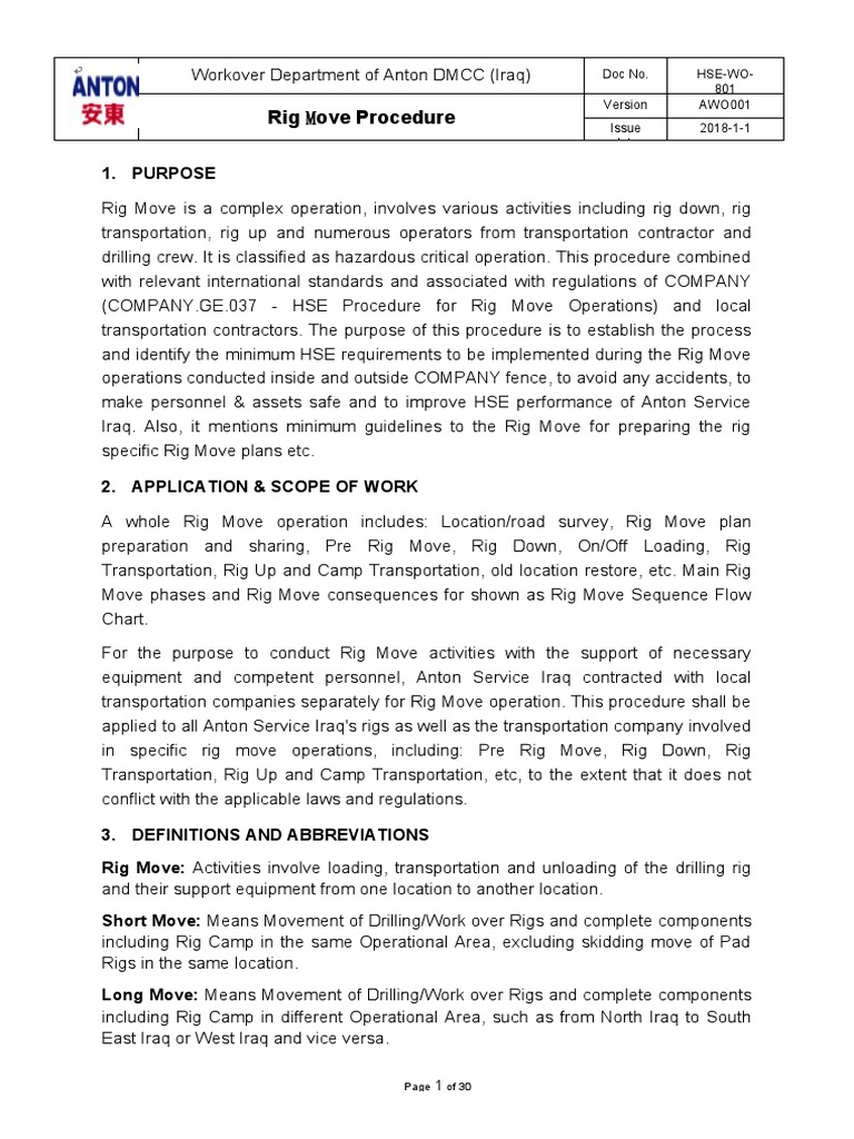 # Rig Move Procedure 2018.1.1 | PDF | Crane (Machine) | Drilling Rig