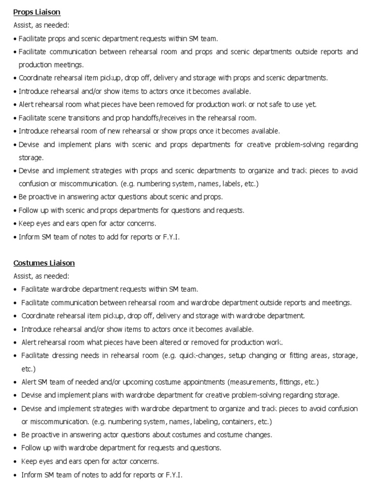 Props&Costume Liaison | PDF