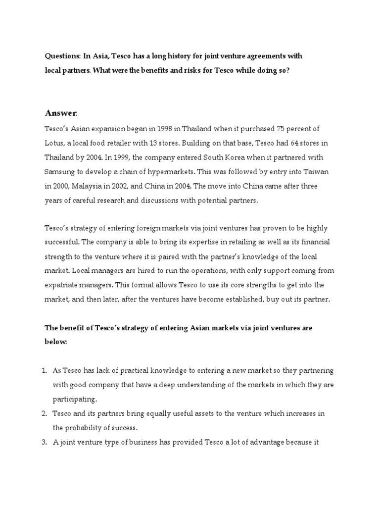 Case Study of Tesco | PDF | Joint Venture | Tesco