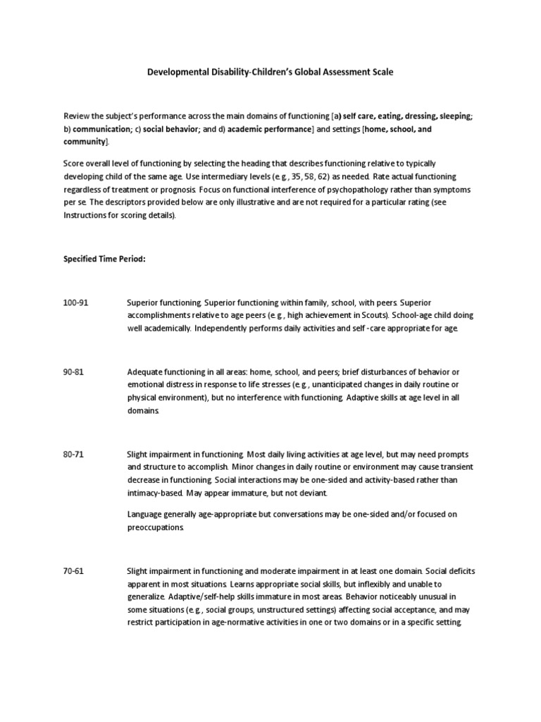 Developmental Disability-Children's Global Assessment Scale: Community ...