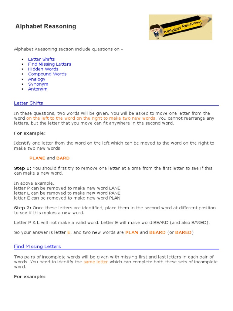 Alphabet Reasoning: Letter Shifts Find Missing Letters Hidden Words ...