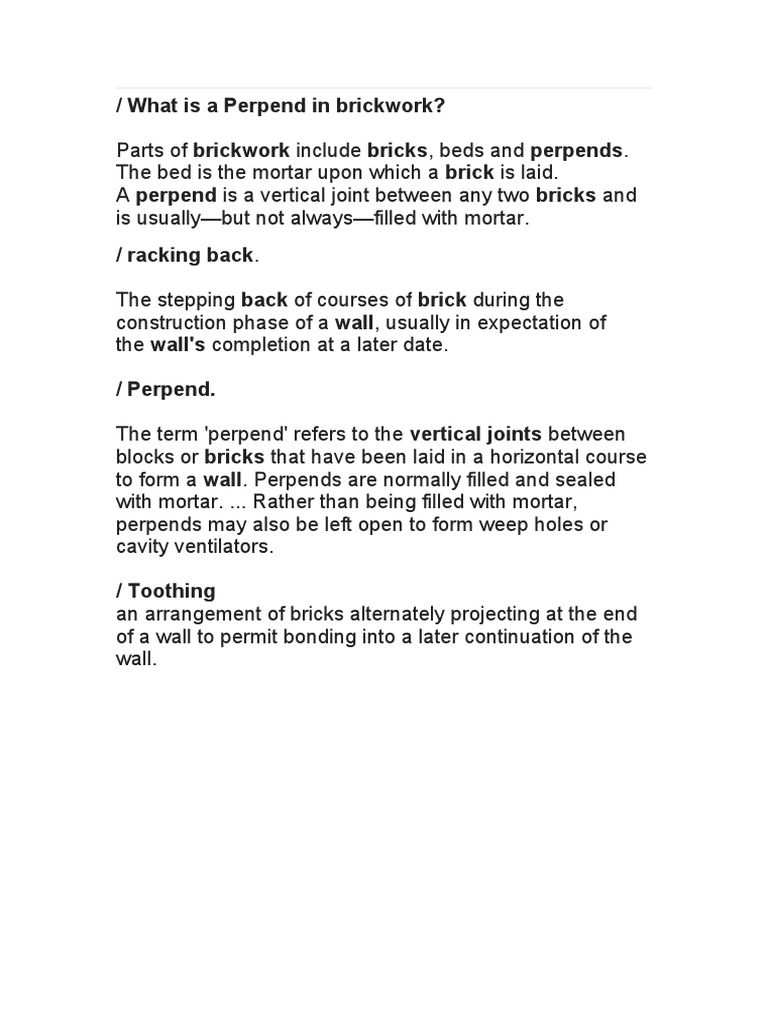 What Is A Perpend in Brickwork | PDF