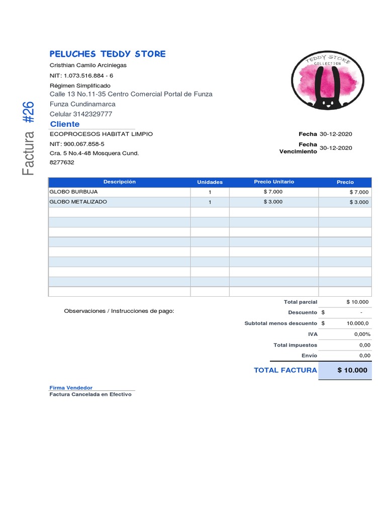 Factura Teddy Store PDF | PDF