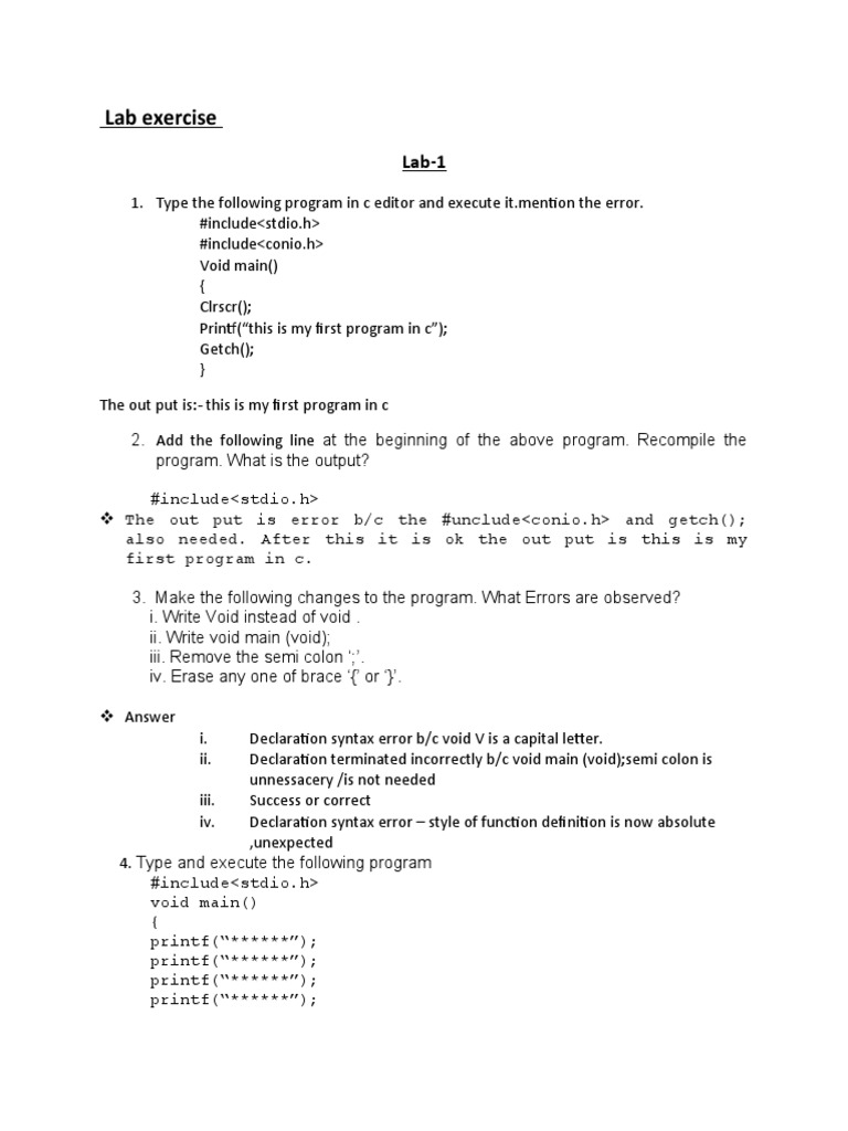 Lab Exercise For C Programming PDF Teaching Mathematics Computer