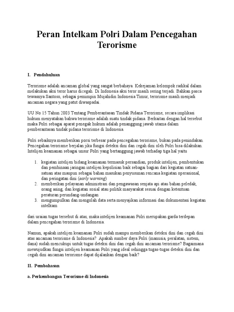 Peran Intelkam Polri Dalam Pencegahan Terorisme | PDF