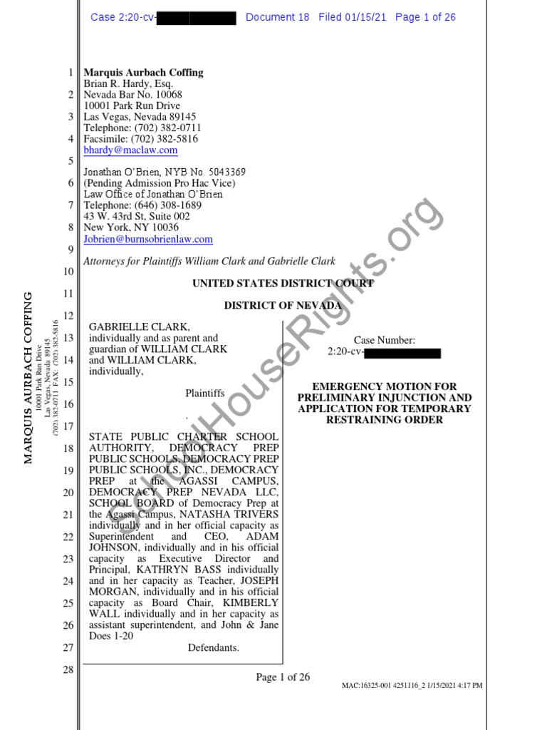 Emergency Injunction Motion - 1/15/2021 | PDF | Injunction | Complaint