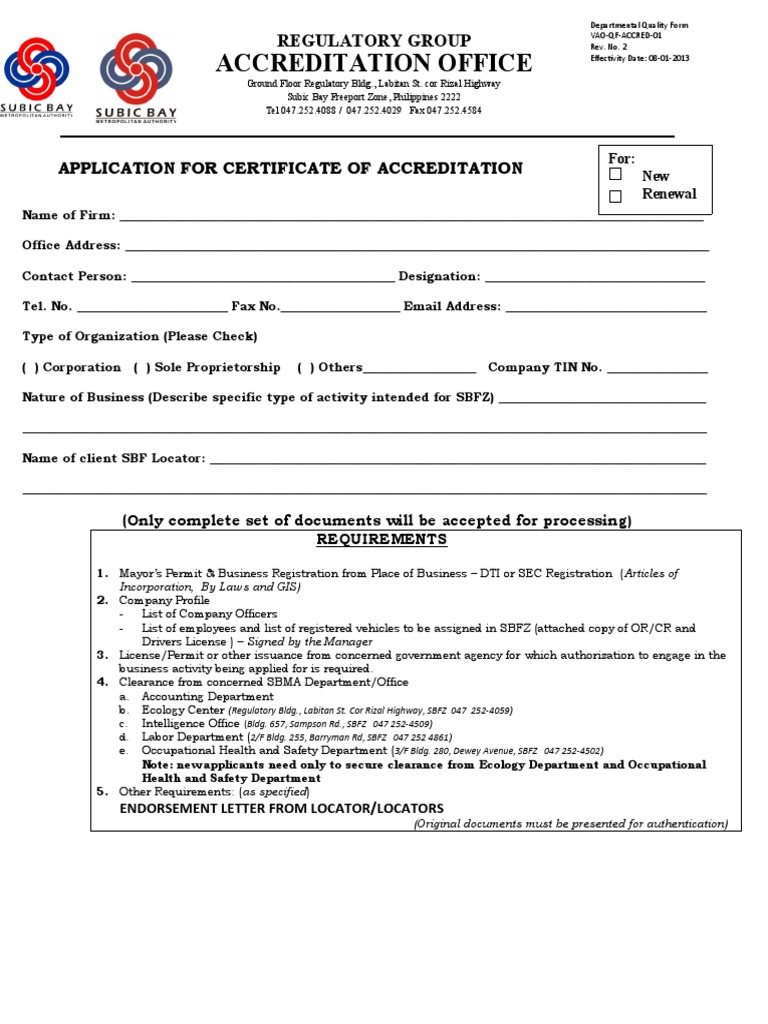 Sbma Accreditation Application Form Pdf Business Government