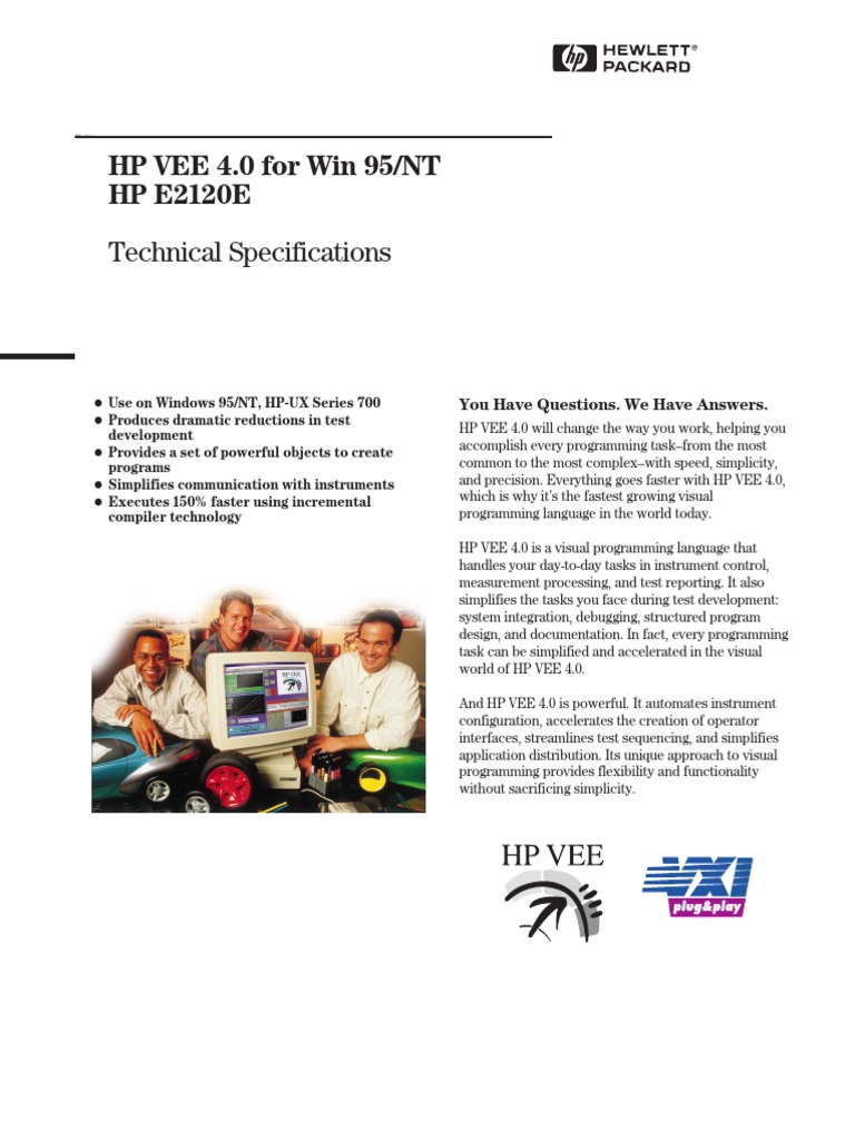 HP VEE 4.0 For Win 95 - NT Technical Specifications. HP. 1998 | PDF ...