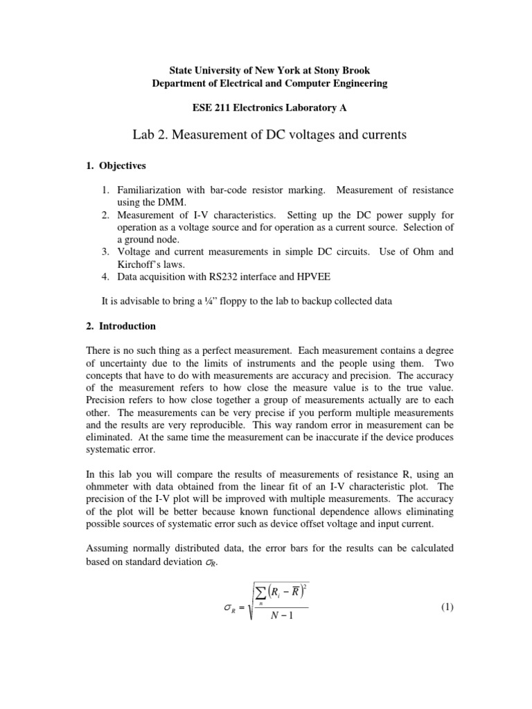 Lab-02 - Measurement of DC Voltages and Currents | PDF | Resistor ...