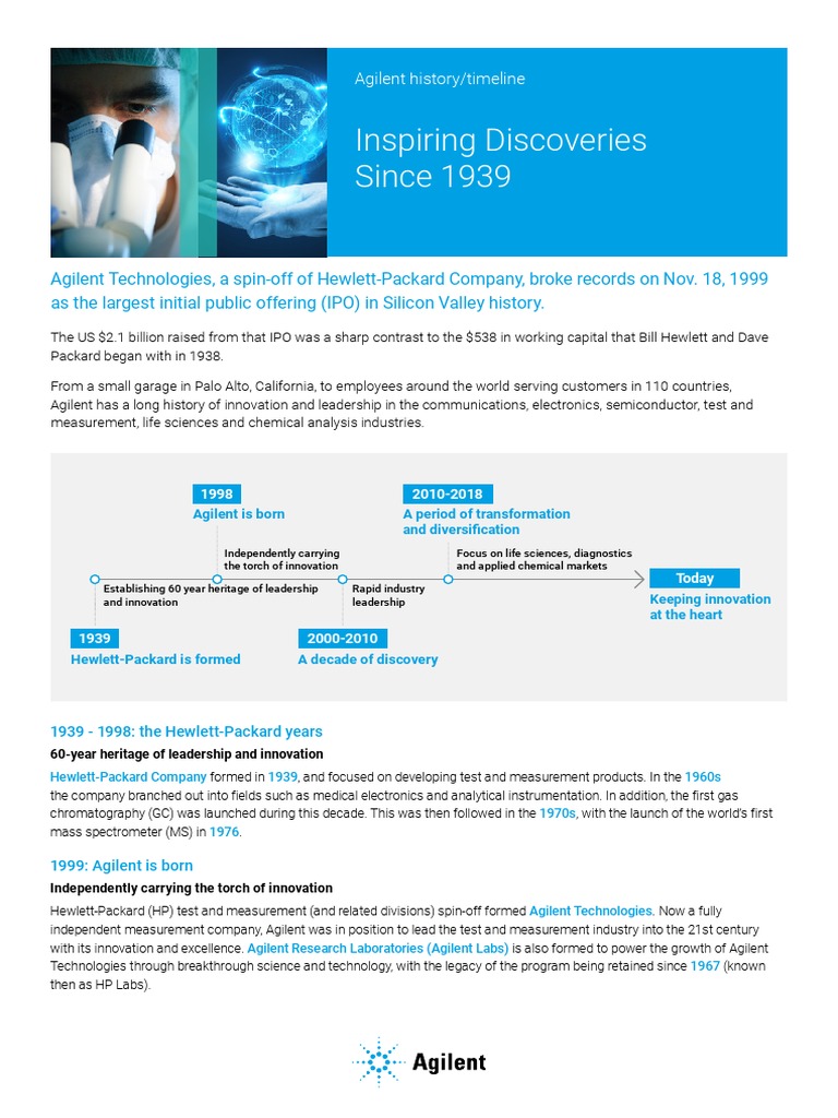 Agilent History Timeline | PDF | Hewlett Packard | Dna Microarray