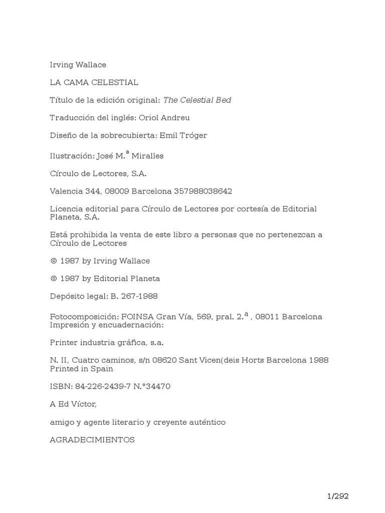 La Cama Celestial Irving Wallace | PDF | Orgasmo | Mujer