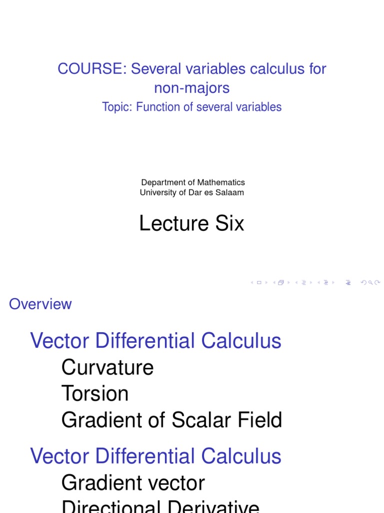 Lecture Six: COURSE: Several Variables Calculus For Non-Majors | PDF ...