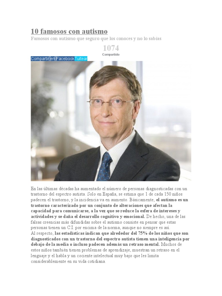 10 Famosos Con Autismo | PDF | Espectro autista | Síndrome de Asperger