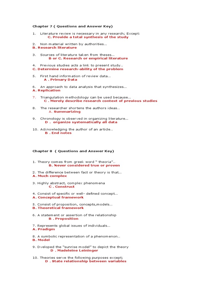 Chapter 7 (Questions and Answer Key) : 7. C - Merely Describe Research ...