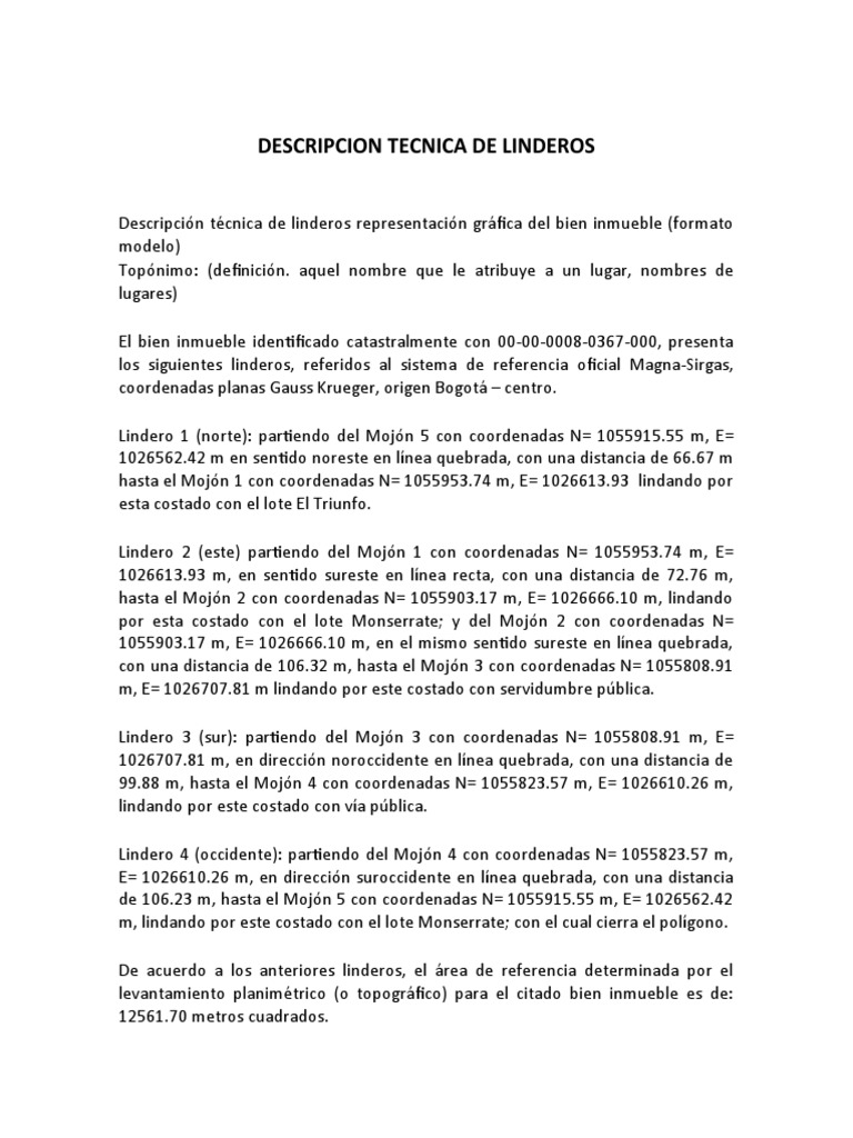 Descripcion Tecnica de Linderos | PDF