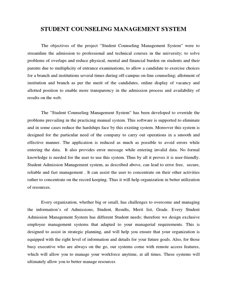 Student Counseling Management System | PDF | University And College ...
