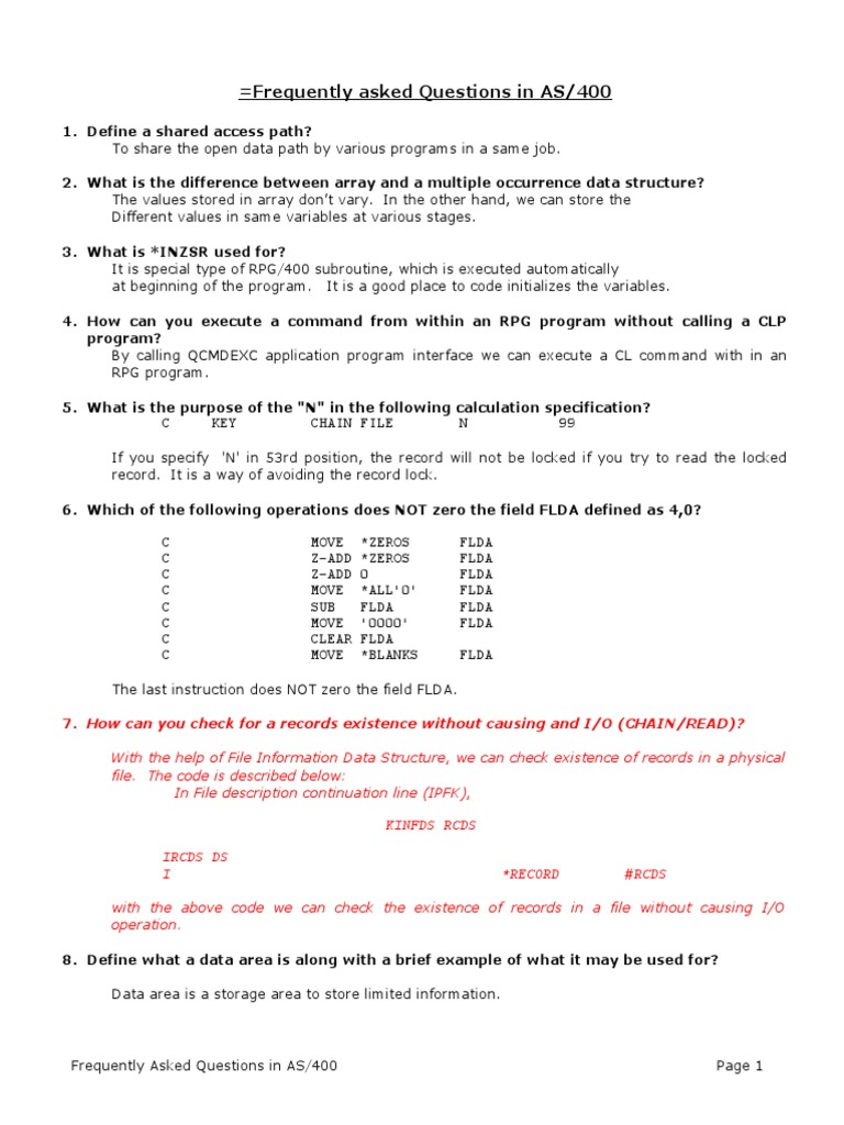 Frequently Asked Questions in AS/400: 7. How Can You Check For A ...