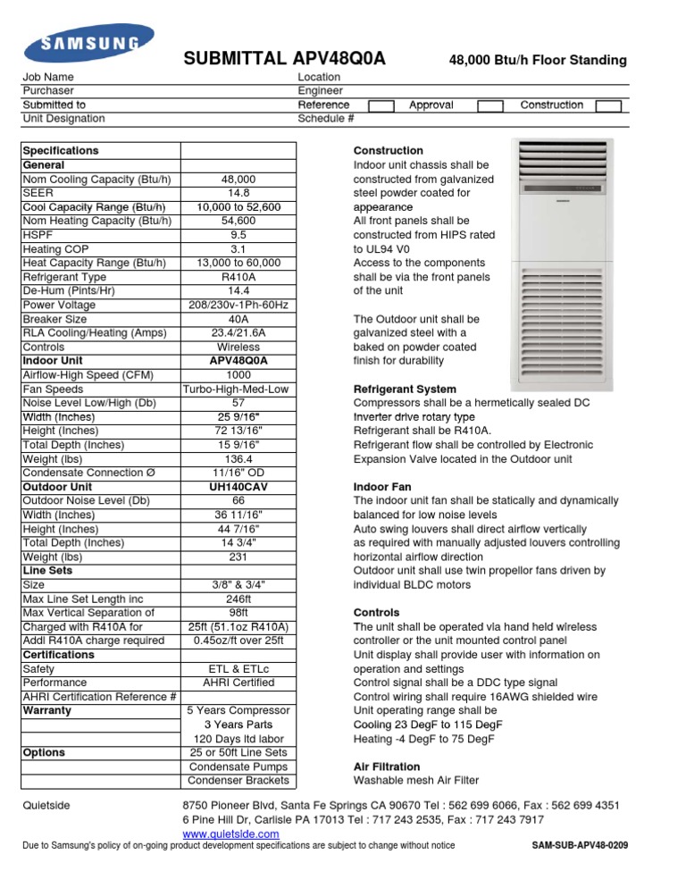 Samsung Floor Standing Heat Pump | Heat Pump | Engineering Thermodynamics