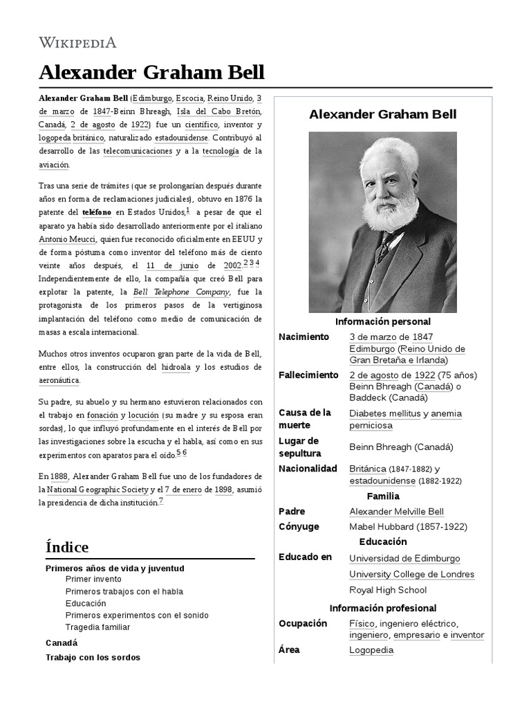 Vida y logros de Alexander Graham Bell | PDF | Teléfono | Science
