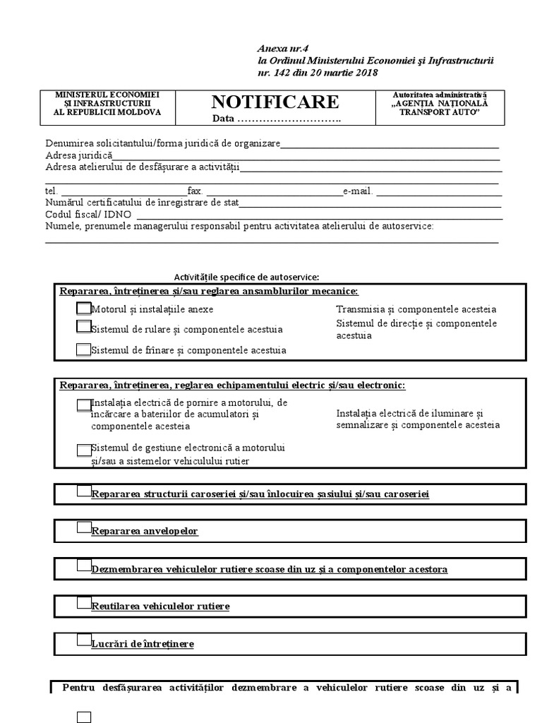 Cerere de Notificare A Activității de Autoservice | PDF