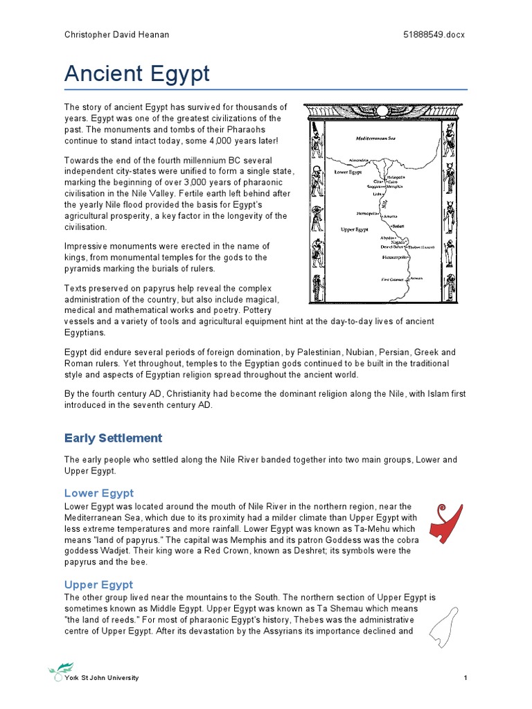 Ancient Egypt: Early Settlement | PDF | Horus | Osiris
