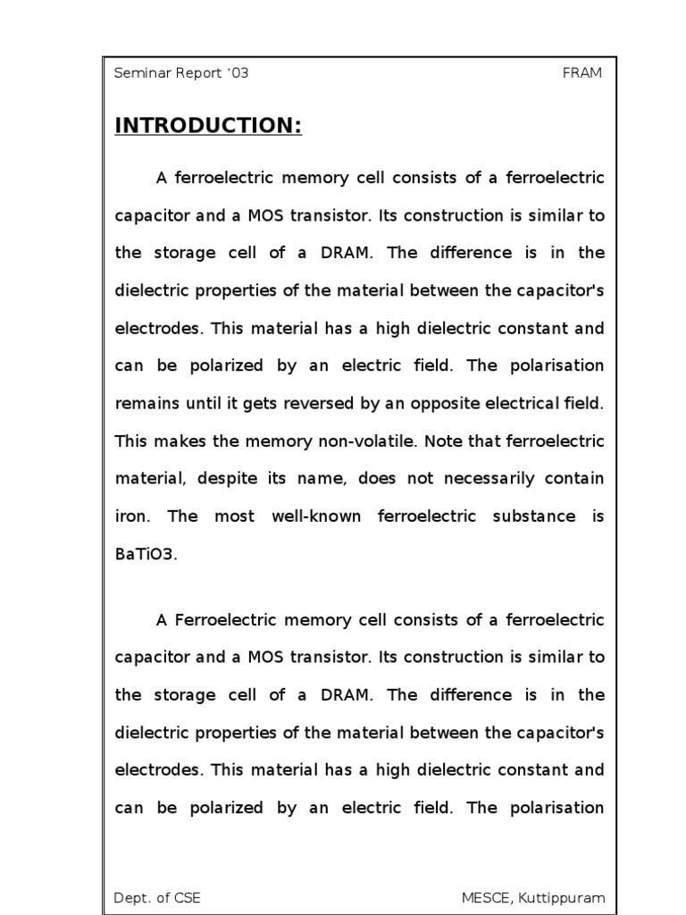 FRAM Technology: Non-Volatile Memory | PDF | Random Access Memory ...