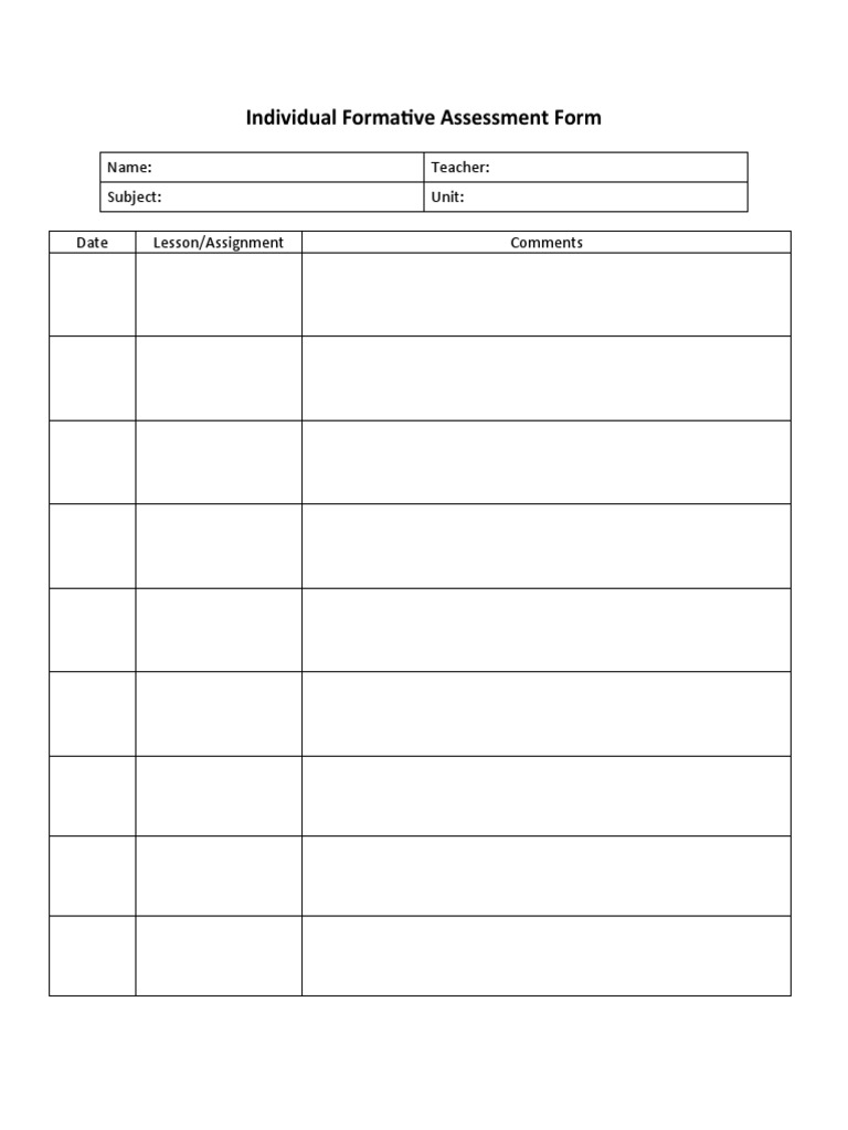 Individual Formative Assessment Template | PDF