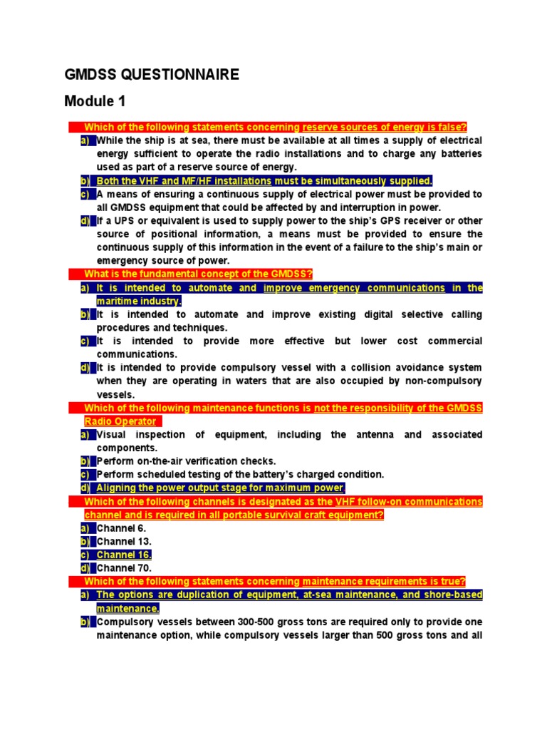 GMDSS Questionaire | PDF | High Frequency | Electronics