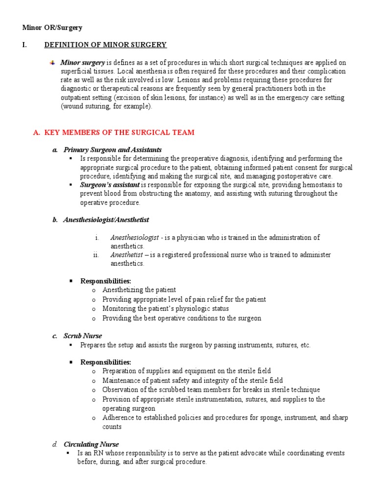 Minor Surgery Is Defines As A Set of Procedures in Which Short Surgical ...