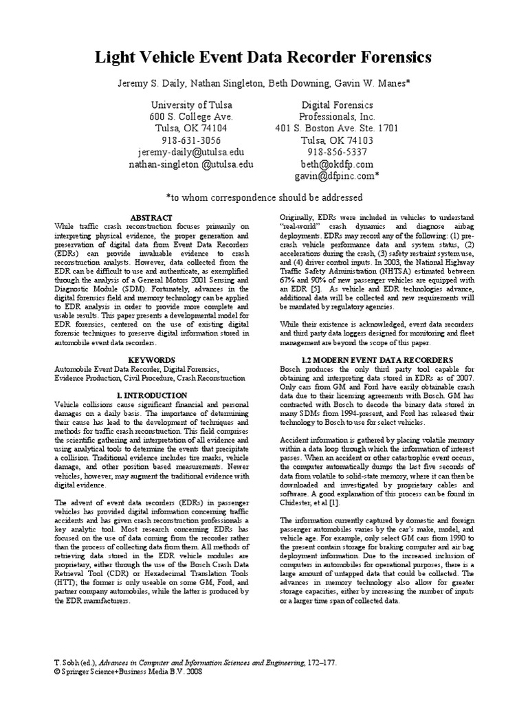 Daily 2008 Light Vehicle Event Data Recorder F | PDF | Vehicles | Computing