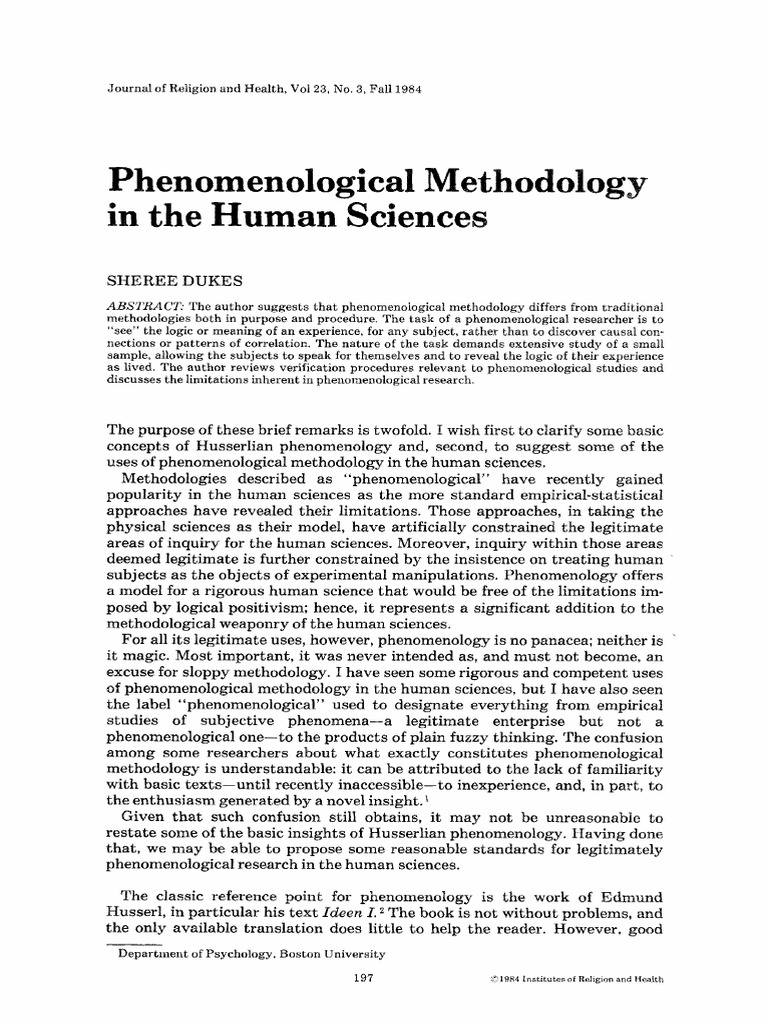 Phenomenological Methodology in The Human Sciences: Abstract | PDF ...