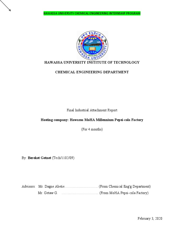 Hu Internship Final Report (Bereket Getnet) | PDF | Water Purification | Filtration